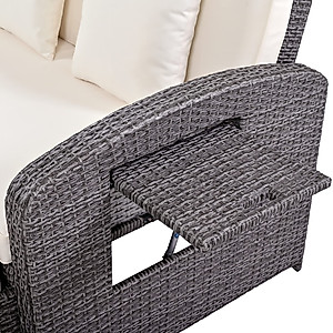 Brabrety Outdoor Rattan Double Chaise Lounge,2-Person Reclining Sunbed with 3-Height Adjustable Back, Furniture Protection Cover and A Footrest (White/Double*F)