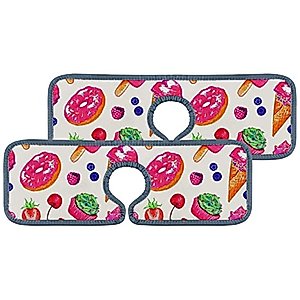Kitchen Faucet Absorbent Mat 2 Pieces Ice Cream Fruits Faucet Sink Splash Guard Bathroom Counter and RV,Faucet Counter Sink Water Stains Preventer
