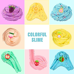 Butter Slime Kit 8 Pack, Including Lemon, Grape, Pineapple Etc Fruit Slime Accessories, Super Soft and Non-Sticky, Educational Stress Relief Slime Toys for Girls Boys