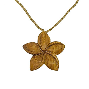 Hawaiian Jewelry Hand Carved Koa Wood Hawaii Plumeria Flower Necklace from Hawaii