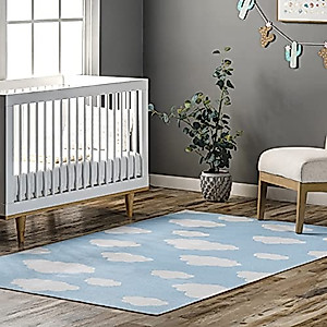 nuLOOM Lilia Machine Washable Kids Cloud Ultra Thin Area Rug, 5' x 8', Light Blue