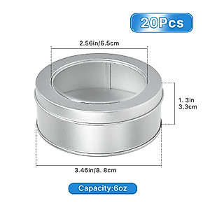 Milkary Metal Tin Cans, 20 Pack 6 Ounce Round Empty Containers, Metal Tins with Clear Lids for Kitchen Office Aromatherapy, Candles, Candy Storage