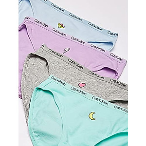 Calvin Klein Girls' Cotton Underwear Bikini Panties, 7 Pack-Fun Icons, Large