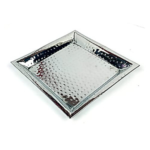 Hammered Copper Serving Tray and Platter, Stainless Steel Tray for Appetizer, Silver Serving Tray - Chrome Platters (Square)