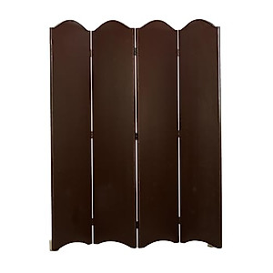 Deco 79 Faux Leather Scroll Partition Room Divider Screen Hinged Foldable Partition 4 Panel Privacy Screen with Faux Leather Detailing, Room Partition 64" x 1" x 71", Brown