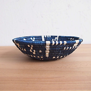 Small African Basket- Kigembe/Rwanda Basket/Woven Bowl/Sisal & Sweetgrass Basket/Blue, White