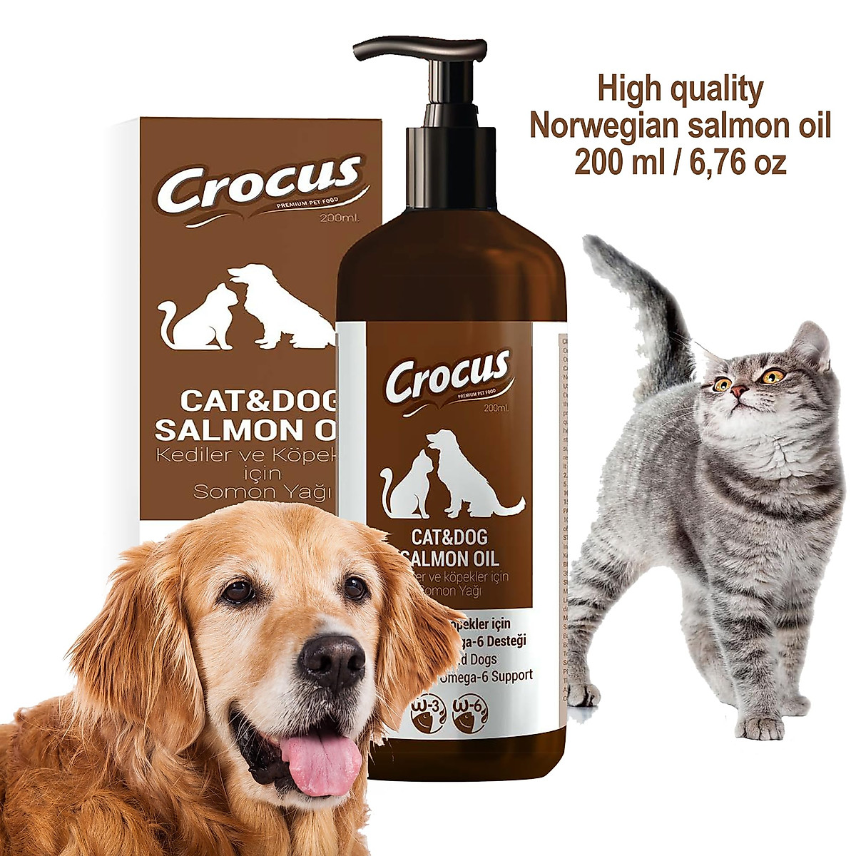 Norwegian Salmon Oil for Dogs & Cats Relieves Scratching & Joint Pain, Improves Skin, Coat, Immune & Heart Health. All Natural Omega 3 & Omega 6 Liquid Food Supplement for Pets. EPA + DHA Fatty Acids
