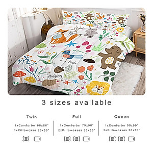 EDGZKO Comforter Set Cartoon Animals: Twin Size Cute Bedding Set for Kids Teen Girls Toddler Boys Kawaii Fox Bear Lion Flowers Soft Quilt Duvet Bed Sets 1 Comforter & 1 Pillow Case