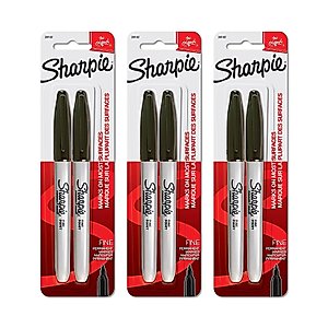 Sharpie 30162PP Fine Point Permanent Markers, Black, Permanent Ink, Ink Dries Quickly and Resists Both Fading and Water, Blister of 2 Markers, Pack of 3 Blisters, 6 Markers Total