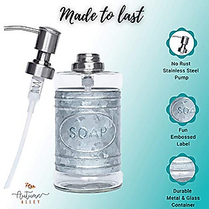 Autumn Alley Adorable 3 Piece Farmhouse Bathroom Accessory Set for Sink/Vanity with Galvanized Soap Dispenser, Cotton Ball Container with Lid, Qtip Organizer- Galvanized Farmhouse Bathroom Decor