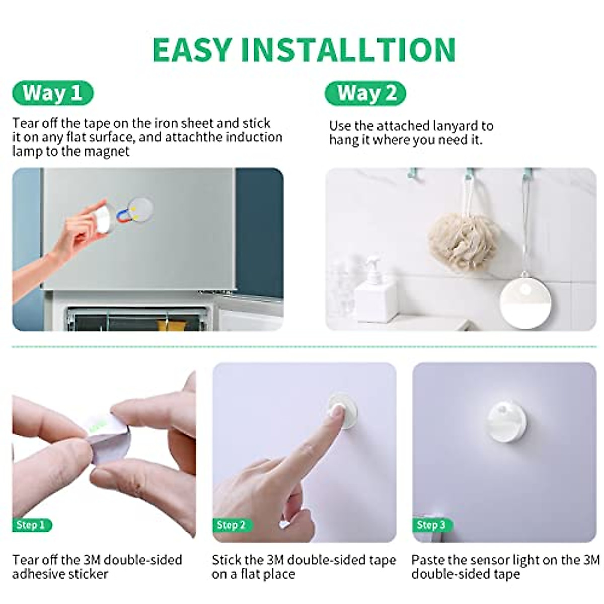 Otai, Motion Sensor Light Warm White, Searik Battery Powered LED Night Light Safety Light Ladder Light Cabinet Light downstairs, Bathroom, Closet, Corridor, Bedroom, Kitchen, Path, 1 Set