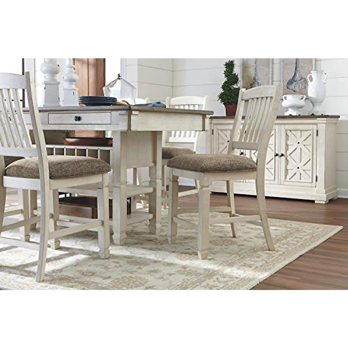 Signature Design by Ashley Bolanburg Farmhouse Counter Height Dining Room Table, White & Brown