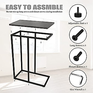 Yusong Small Narrow Side Table and C Shaped Side Table for Small Space, Slim Couch Side Table Skinny Nightstand for Living Room Bedroom, Grey