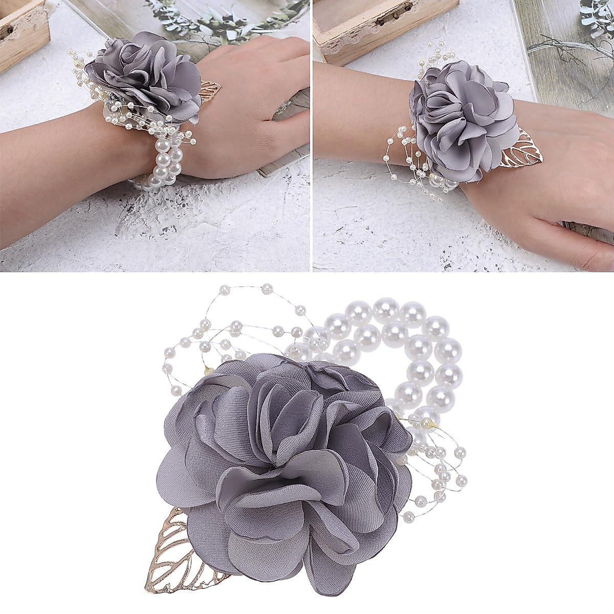 BESPORTBLE Artificial Rose Wrist Rose Wrist Corsage Wristlet with Artificial Pearls Wrist Corsage Hand with Elastic Wristband for Girl Bridesmaid Wedding Party Prom