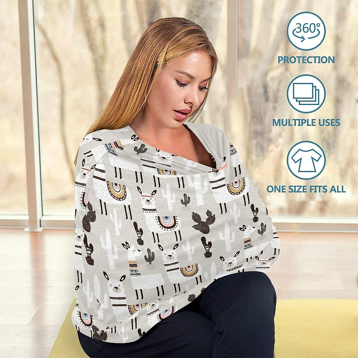 Stretchy Baby Car Seat Covers for Boys Girls Llama Cactus Infant Car Canopy Nursing Cover Breastfeeding Scarf