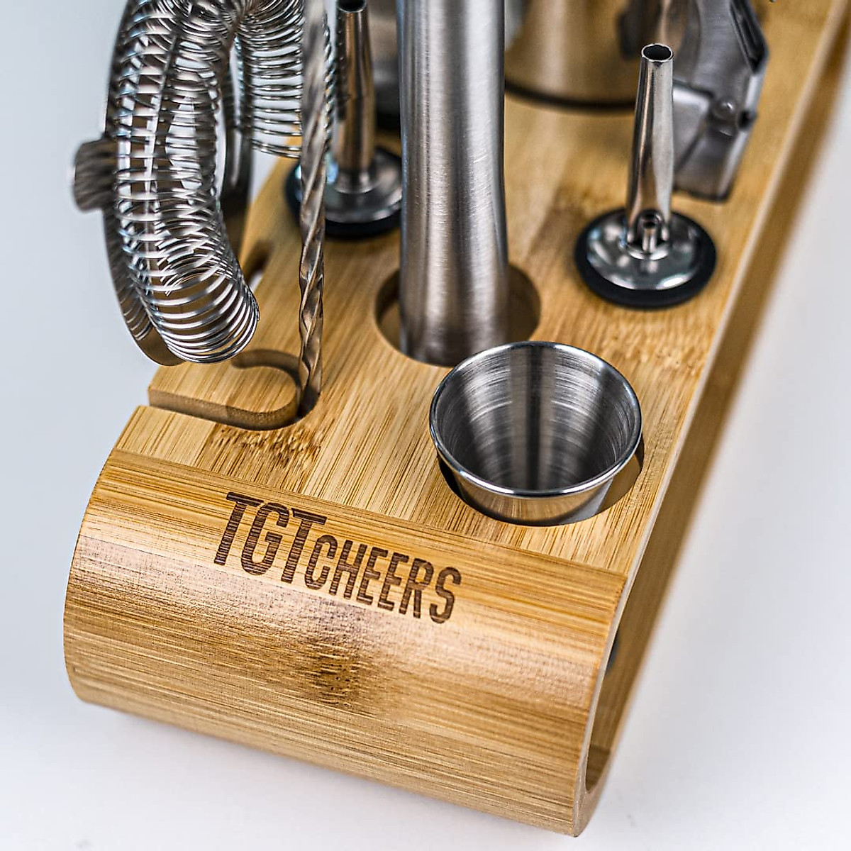 TGT CHEERS Cocktail Shaker Set with Stylish Bamboo Stand 11-pcs | Home Mixology Bartender Kit Gift Box | Cocktail Making Barware tool Set Mixer 25 oz Coctelera Perfect for Home Christmas Gift for him