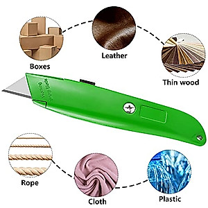 DIYSELF 2 Pack Box Cutter Retractable with 10 Pack Utility Knife Blades, Sharp SK5 Steel Utility Blades, Box Cutters for Cardboard, Paper, Carton(Green)