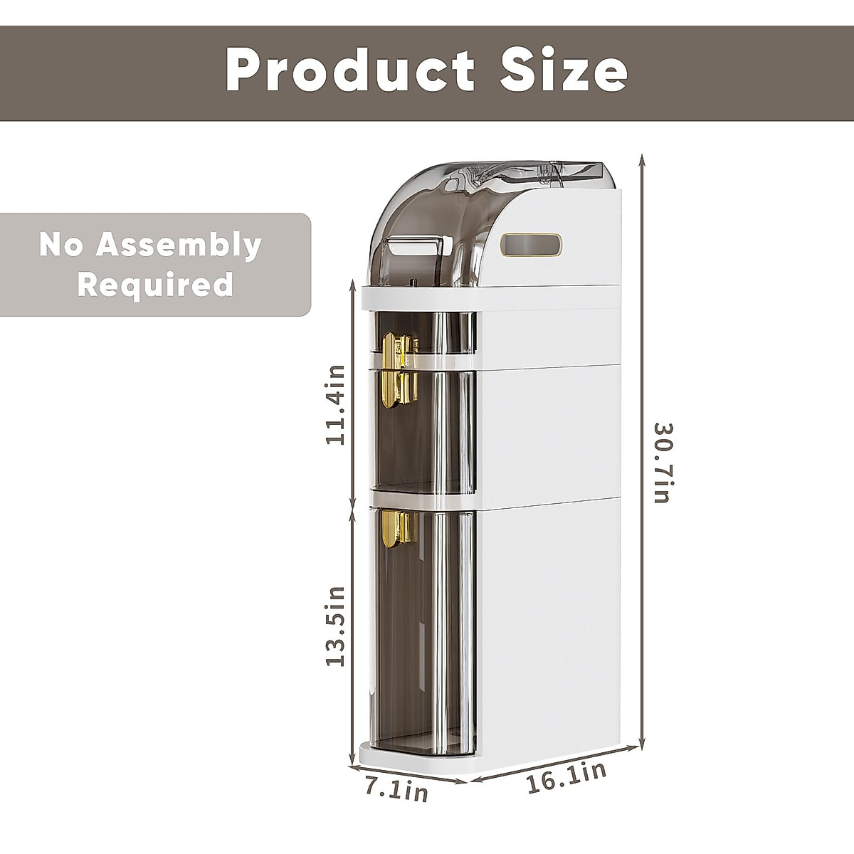 tonchean 3 Tiers Slim Bathroom Storage Cabinet,Already Assembled Waterproof Narrow Bathroom Toilet Organizer Mobile Slim Storage Cart with Wheels Clear Drawers for Small Space Gap Corner