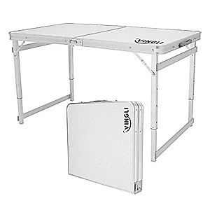 VINGLI 4ft Height Adjustable Folding Utility Table, Portable Lightweight Fold Up Indoor Outdoor Picnic Party Dining Camp Aluminum Tables