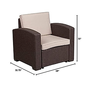 Flash Furniture Chocolate Brown Faux Rattan Chair with All-Weather Beige Cushion
