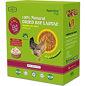 Amzey Dried Black Soldier Fly Larva/Dried Mealworms - 11 LBS - 100% Natural BSF Larvae - 85XMore Calcium Than Mealworms - High Calcium Treats for Chickens, Birds, Reptiles, Hedgehog, Geckos, Turtles