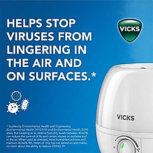 Vicks Filter-Free 3-in-1 SleepyTime Humidifier, Diffuser and Night-Light, Visible Ultrasonic Cool Mist Humidifier with Essential Oil Diffuser for Baby and Kids, White, Standard