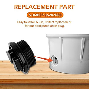 POOLOOP 86202000 1-1/2'' Pool Filter Drain Plug with O-Ring Replacement for Pentair EasyClean, FNS Plus, Warrior Pool & Spa D.E. Filters (1 Pack), Black