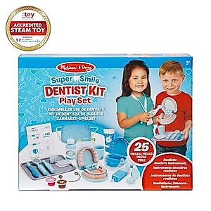 Melissa & Doug Super Smile Dentist Kit With Pretend Play Set of Teeth And Dental Accessories (25 Toy Pieces) - Pretend Dentist Play Set, Dentist Toy, Dentist Kit For Kids Ages 3+