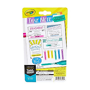 Crayola Take Note Erasable Highlighters, Cool School Supplies, Chisel Tip Markers, 6 Count