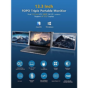 FOPO 13.3" Triple Laptop Screen Extender FHD 1080P IPS Triple Portable Monitor for Dual Screen Display, Triple Screen for 14"-17.3" Laptop,HDMI/USB-C Plug and Play -S16