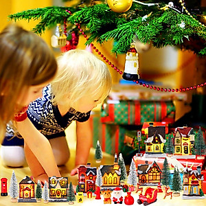 Liliful 40 Pcs Christmas Village Sets Lighted LED Christmas Village Houses with Figurines Resin Xmas Scene Figurines Christmas Collectible Buildings Miniature Christmas Town Scene Desktop Decor