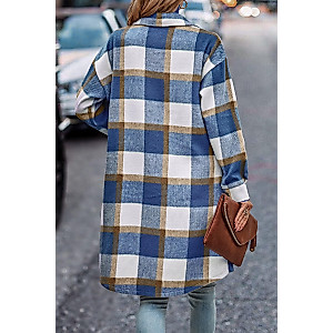 PRETTYGARDEN Women's Plaid Shacket 2025 Long Sleeve Button Up Flannel Shirt Winter Tartan Jacket Woolen Coats (Plaid Blue White,Medium)