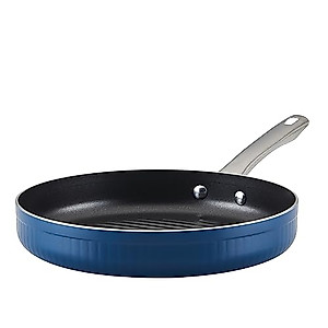 Farberware Style Nonstick Cookware Deep Round Grill Pan/Griddle, Dishwasher Safe, 11.25 Inch - Blue