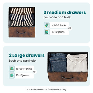 DUMOS Organizer, Console Table Entertainment Center Storage, 45 inch Shelf Closet Fabric Dresser for TV Stand Bedroom, 5 Drawers, Brown