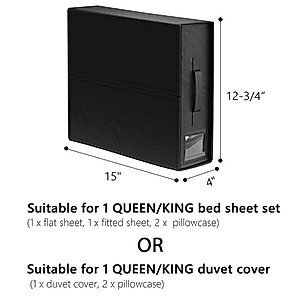 SheetCube Bed Sheet Organizers and Storage 4 Pack, Foldable Linen Closet Organizer, Bedding Folder Storage Box Container for Blanket, Duvet Cover Set, Bed Sheet Set - Black