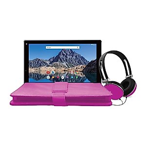 Ematic 10-Inch Android 7.1 (Nougat), Quad-Core 16GB Tablet with Folio Case and Headphones, Pink