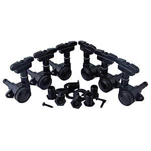 Guyker Guitar Locking Tuners (3L + 3R Handed) - 1:21 Lock String Art Deco Rotomatic Tuning Key Pegs Machine Head with Imperial Style Head Replacement for Electric, Folk or Acoustic Guitars - black