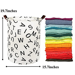 HIYAGON Large Sized Canvas Storage Baskets with Handle,Collapsible & Convenient Home Organizer Containers for Toys Storage,Baby Clothing(Letter)