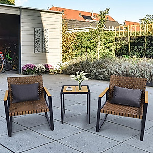 ENSTVER 3-Piece Wicker Patio loveseat Furniture Conversation Set,Outdoor loveseat with Coffee Table for Backyard, Porch, Deck, Garden