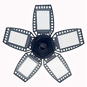 Garage Ceiling Lights, 10000LM Bright Led Deformable Lights for Garage, 100W LED Garage Light, Easy to Install 5 Glow Panels Ceiling Lamp for Basement Workshop Warehouse Attic Indoor Black