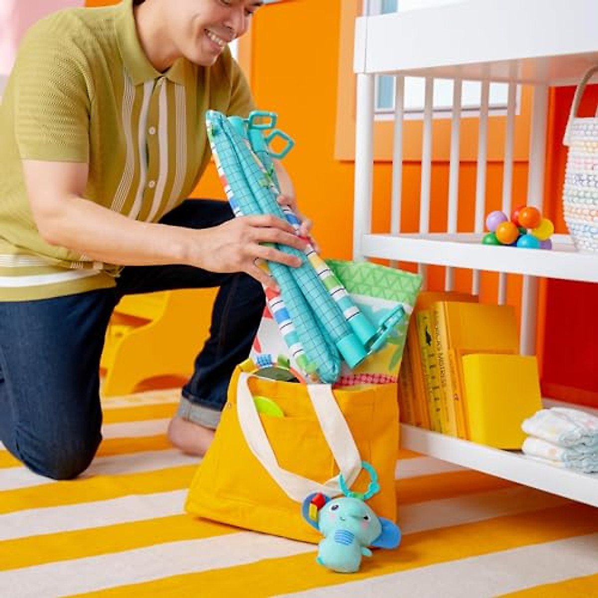 Bright Starts Wild Wiggles Baby Activity Gym & Play Mat with FoldingToy bar, Newborn and up - Green, 18.5” x 29.1” x 29.1”