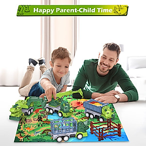 Yoocaa Dinosaur Toys for Kids | Dinosaur Monster Truck with Roaring Sounds | Construction Vehicles Toys Cars Playset with Playmat | Educational Toys Gifts for Boys Toddler 3,4,5,6 Years Old (24 Pcs)