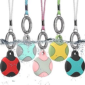 IPX8 Waterproof Airtag Holder Necklace Kids,with Necklace Adjustable Length&Keychain for Apple Airtags,AirTag Case for Luggage, Dog Collar, Keys,Anti-Scratch Full Body Protective Airtag (5 Pack)