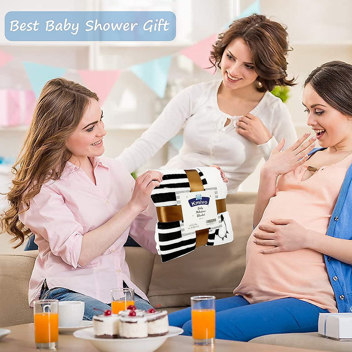 Kmivo Baby Milestone Blanket, Baby Monthly Milestone Blanket for Baby Boy Soft Large Blanket for Newborn to 12 Months with Milestone Marker & Cards (Baby Bear /40”x 51”)