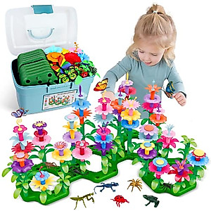 Birthday Toys Gifts for 2 3 4 5 6 Years Old Toddlers Girls Boys (156PCS), Flower Garden Building Stacking Puzzle Games & Activities, Educational Learning Toys for Preschool Kids Age 2+