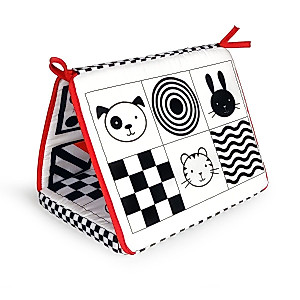 Genius Baby Toys Tummy Time Mirror for Babies 0-6 Months - Double-Sided with High Contrast Images - Baby Floor Mirror Can Be Used in Crib - No Hard Edges - Black White and Red