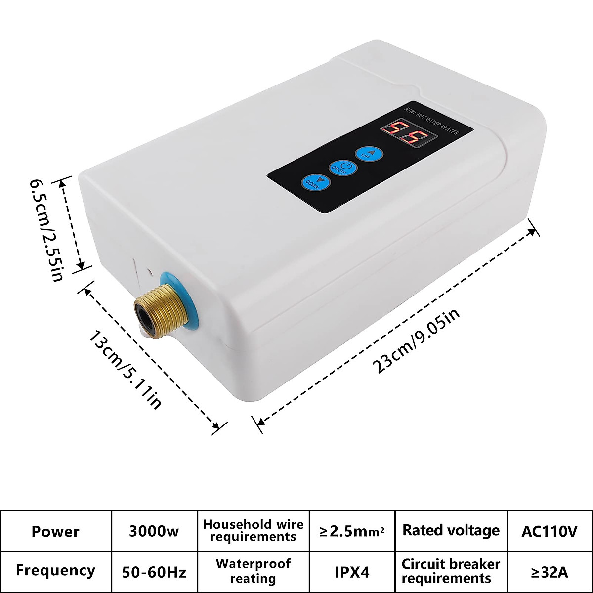 Tankless Electric Water Heater 110V 3000W Under Sink On Demand Instant Hot Water Heater for Kitchen Bathroom Washing (White)