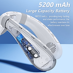 Neck Fans That Blow Cold Air Conditioner Cooling Device Neck Fan Hands Free Wearable Fan, 5200mAh Battery Operated Rechargeable Personal Fan, Leafless Headphone Design, 3+3 Speeds Gifts for Women Men