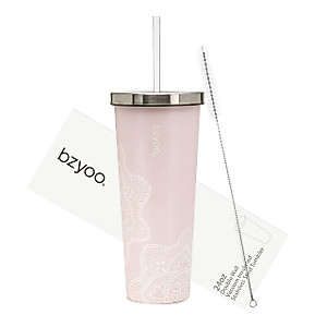bzyoo SUP Double Wall Vacuum Insulated Tumbler with Straw and Lid Stainless Steel Water Bottle Cold Drink Travel Mug Cup, Valentines Gifts For Him & Her (710ml) Color: Mandala Pink