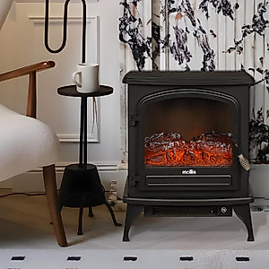 mollie 21-Inch Electric Fireplace Stove 1500W Portable Indoor Freestanding Fireplace Heater with Flame Effect and Adjustable Temperature, Overheating Protection (Black)